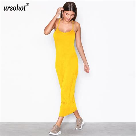 Ursohot Sexy Spaghetti Strap Loose Dress Sleeveless Backless Strapless