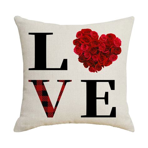 Celebrate Red Lettered Plaid Series Valentine S Day Pillow Linen Print