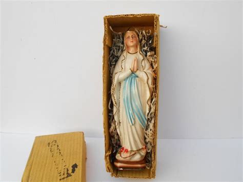 Virgin Mary Statue Our Lady Of Lourdes Vintage Hand Painted Etsy