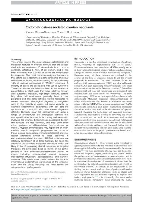 Pdf Endometriosis Associated Ovarian Neoplasia Atypical
