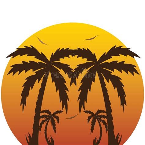 Puesta Del Sol Tropical Y Palmeras Ilustración del Vector