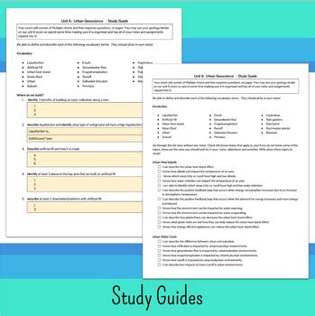 Unit 6 Urban Geoscience Study Guides By Smiths Science Class TPT