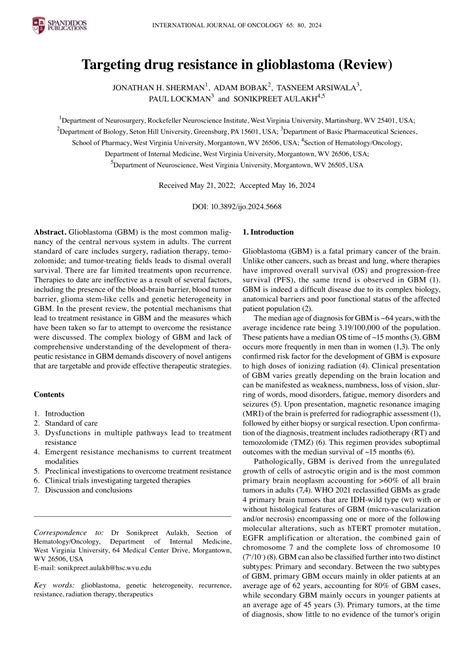 Pdf Targeting Drug Resistance In Glioblastoma Review