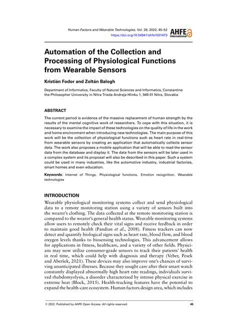 Pdf Automation Of The Collection And Processing Of Physiological Functions From Wearable Sensors