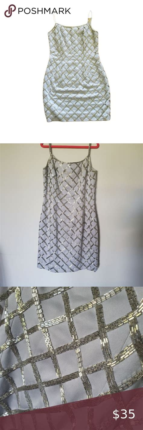 Vintage Black Tie Oleg Cassini Silver Beaded Cocktail Dress Size 6