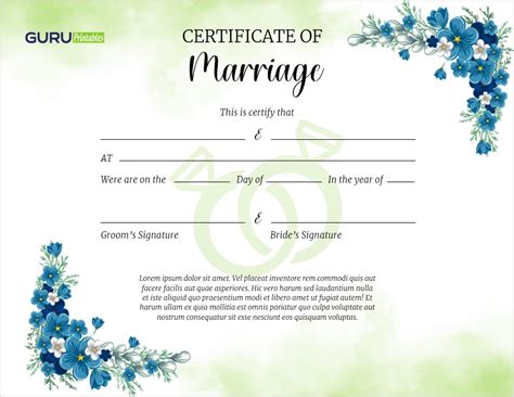 Marriage Certificate Template Guru Printables
