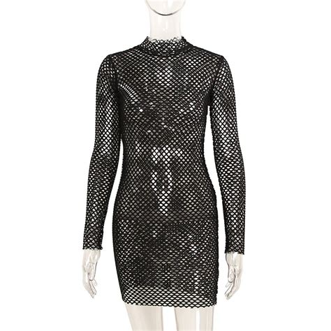 Doreenbow New Fashion Woman Autumn Sexy Mesh Dress Female Hollow Out