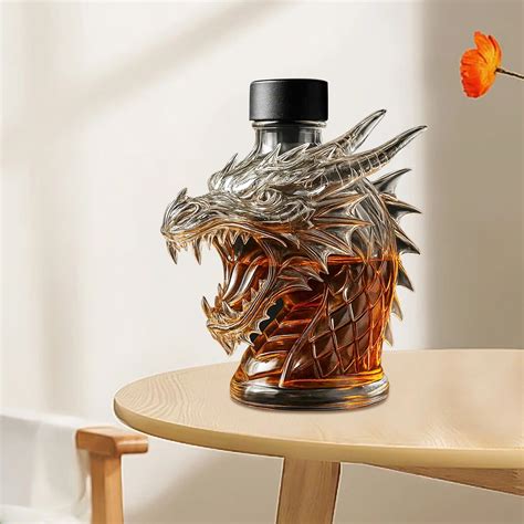 Dragons Wrath Whiskey Decanter With Dragon Figurine Hand Blown Glass