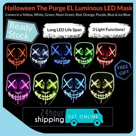Led The Purge Mask Horror Neon Light Fluorescent Mask Halloween Led