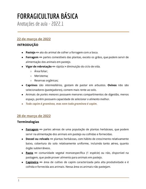 Forragicultura Básica Notas De Aula Pastagens Notas De Aula