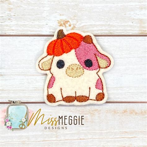 Squishy Cow Farm Animal Pumpkin Head Feltie Ith Embroidery Design File