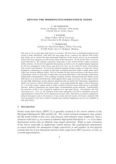 Beyond The Sherrington Kirkpatrick Model Ipht Cea