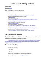 CIS 6 Lab 4 Strings And Lists Docx CIS 6 Lab 4 Strings And