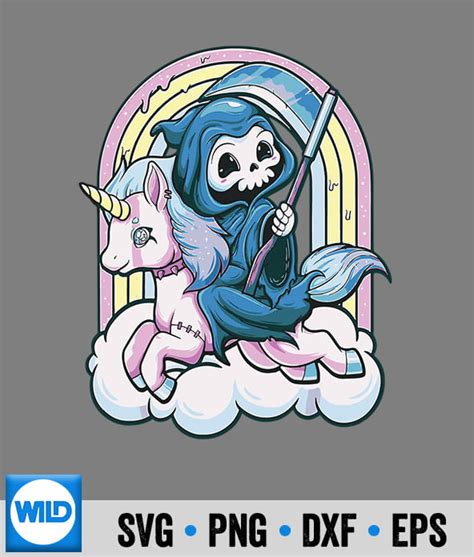 Unicorn SVG Kawaii Pastel Goth Cute Creepy Unicorn Grim Reaper SVG Cut