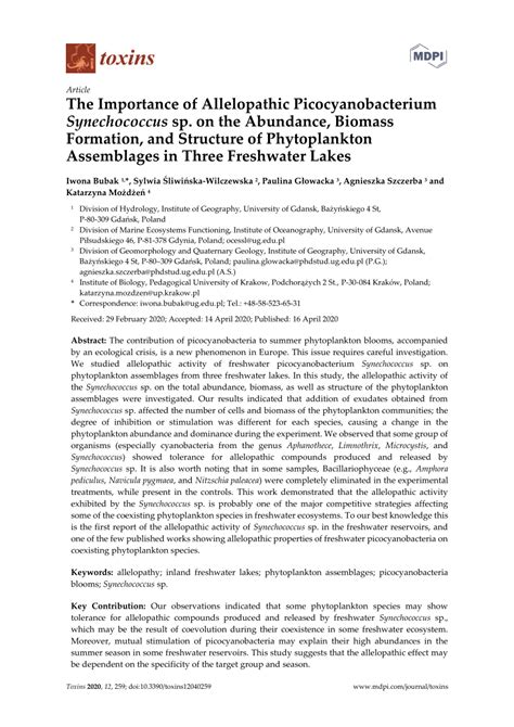 Pdf The Importance Of Allelopathic Picocyanobacterium Synechococcus