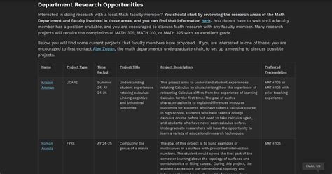 Math Department Research Opportunities Announce University Of