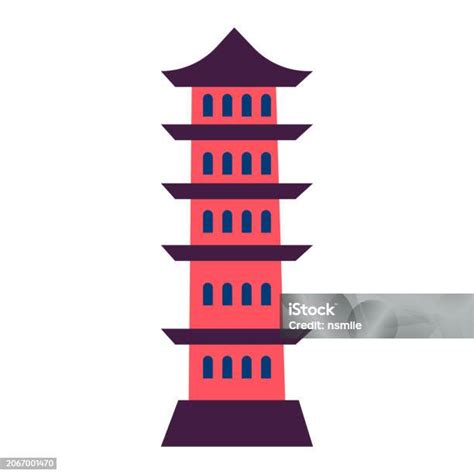 벡터 중국 탑 건물 평면 스타일 불교 사원 고대 건축 개념 문화 상징 중국 아이콘의 상징 흰색 절연 색상 벡터 일러스트 레이 션