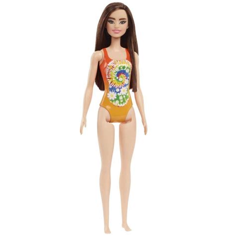 Mattel Lalka Barbie Plażowa w pomarańczowo żółtym kostiumie Mattel