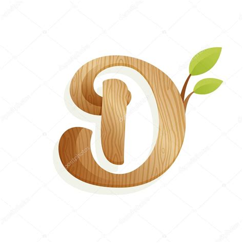 Logotipo De Letra D Con Textura De Madera Y Hojas Verdes 2024