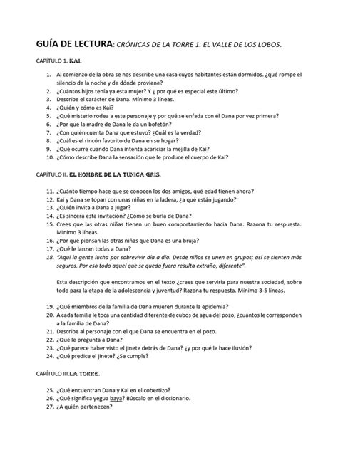 Guía De Lectura Crónicas De La Torre 1 El Valle De Los Lobos Pdf