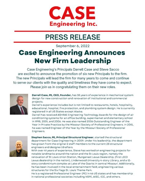Case Engineering Inc Expands Leadership Team Case Engineering Inc