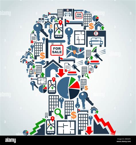 Real Estate Icon Set In Man Head Shape Background Illustration Vector File Layered For Easy