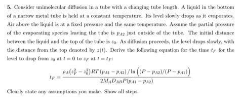 Solved Consider Unimolecular Diffusion In A Tube With A Chegg Com