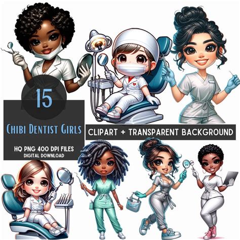 Cute Dentist Png Chibi Clipart Bundle Png Files Dental Png Digital Download High Quality