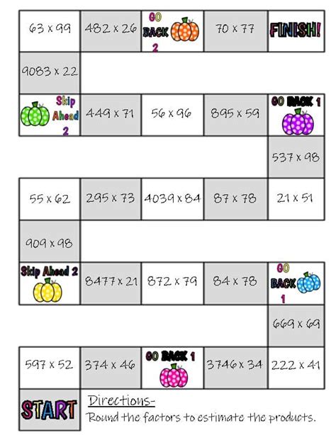 5th Grade Math Board Game Estimate Multi Digit Products By Rounding