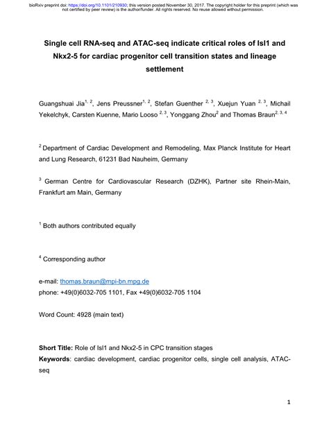 Single Cell Rna Seq And Atac Seq Indicate Critical Roles Of Isl1 And