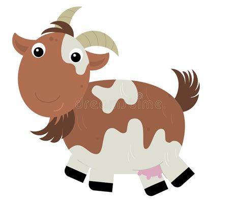 Cartoon Sketch Scene Horned Goat Running Illustration Stock