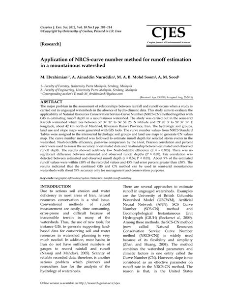 pdf application of nrcs curve number method for runoff estimation in
