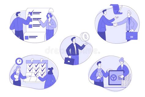 Office Staff With Man And Woman Character Working Together Vector Set