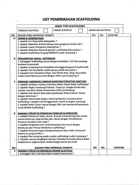 Form Inspeksi Scaffolding Pdf