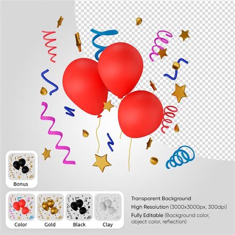 Premium Psd 3d Balloons With Confetti