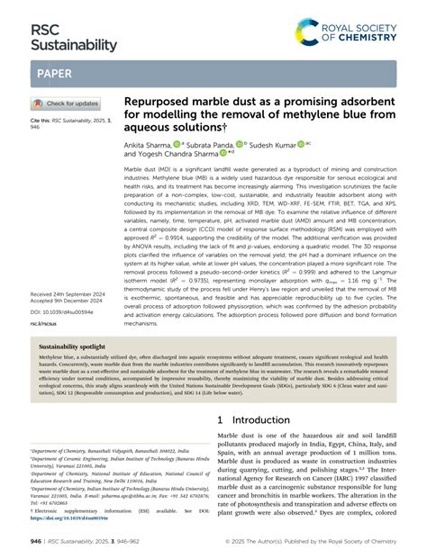Pdf Repurposed Marble Dust As A Promising Adsorbent For Modelling The Removal Of Methylene