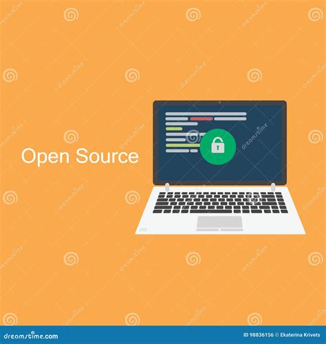 Open Source Concept Laptop With Programming Code On Orange Background Stock Vector