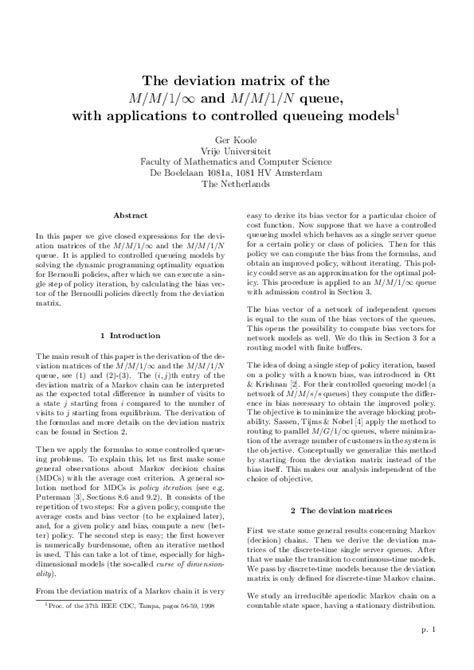 pdf deviation matrices in queueing models
