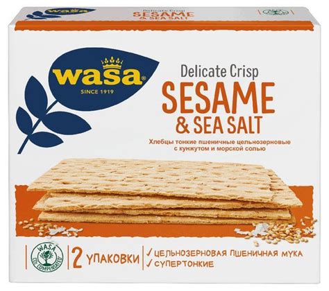 Wasa Хлебцы пшеничные тонкие Delicate Crisp Sesame & Sea Salt с ...