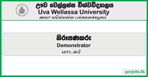 Demonstrator Uva Wellassa University Job Vacancies 2024 Govjobslk