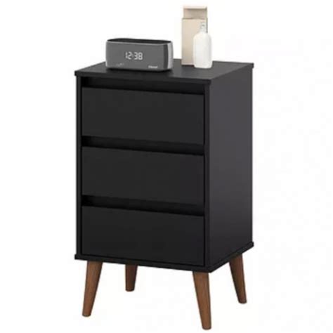 Mesa De Cabeceira EJ Moveis 22320 Retro Wood Ofertamo Preto