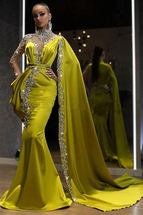 Mermaid High Neck Floor Length Long Sleeve With Shawl Applique Prom Dr