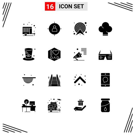 Editable Vector Line Pack of 16 Simple Solid Glyphs of cap food user chef map Editable Vector ...