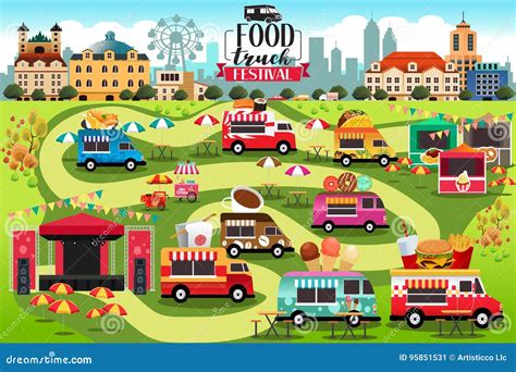 Mapa Del Festival De Los Camiones De La Comida Ilustración Del Vector
