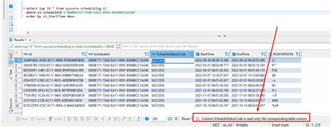 Columns Are Read Only Then Schema And DB Having The Same Name Issue