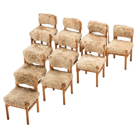 Dining Chairs In Pine And Sheepskin For Sale At 1stdibs