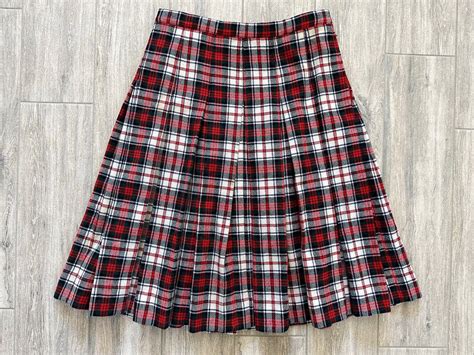 Vtg 2 Pc Wool Plaid Pleated Skirt Vest Set Christma Gem