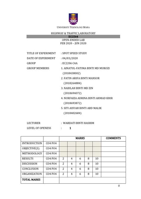 Spot Speed Study Lab Report ColeknoeMcmillan