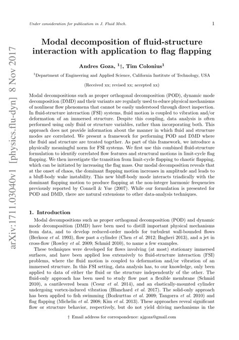 Pdf Modal Decomposition Of Fluid Structure Interaction With