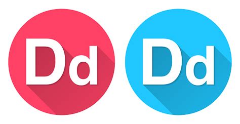 Letter D Uppercase And Lowercase Round Icon With Long Shadow On Red Or